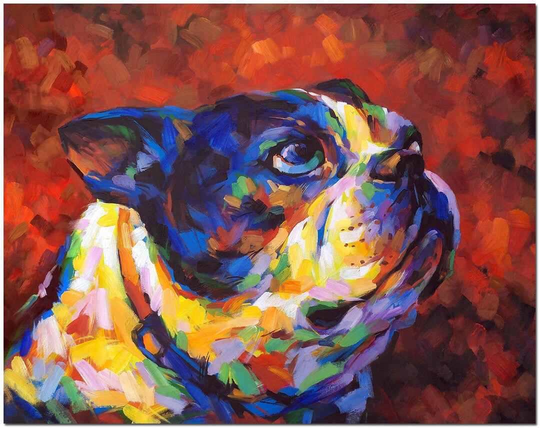 Hand Painted Bulldog Oil Painting on Canvas - Modern Colorful ...