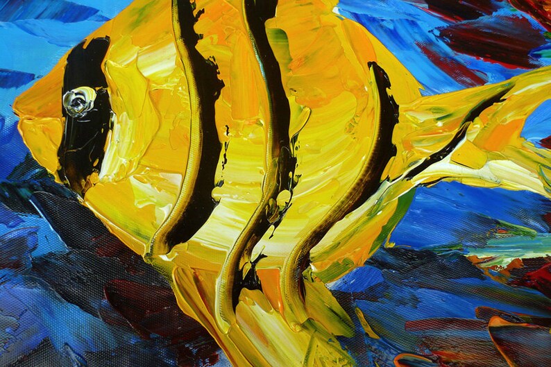 Hand Painted Palette Knife Impressionist Angel Fish Painting - Etsy