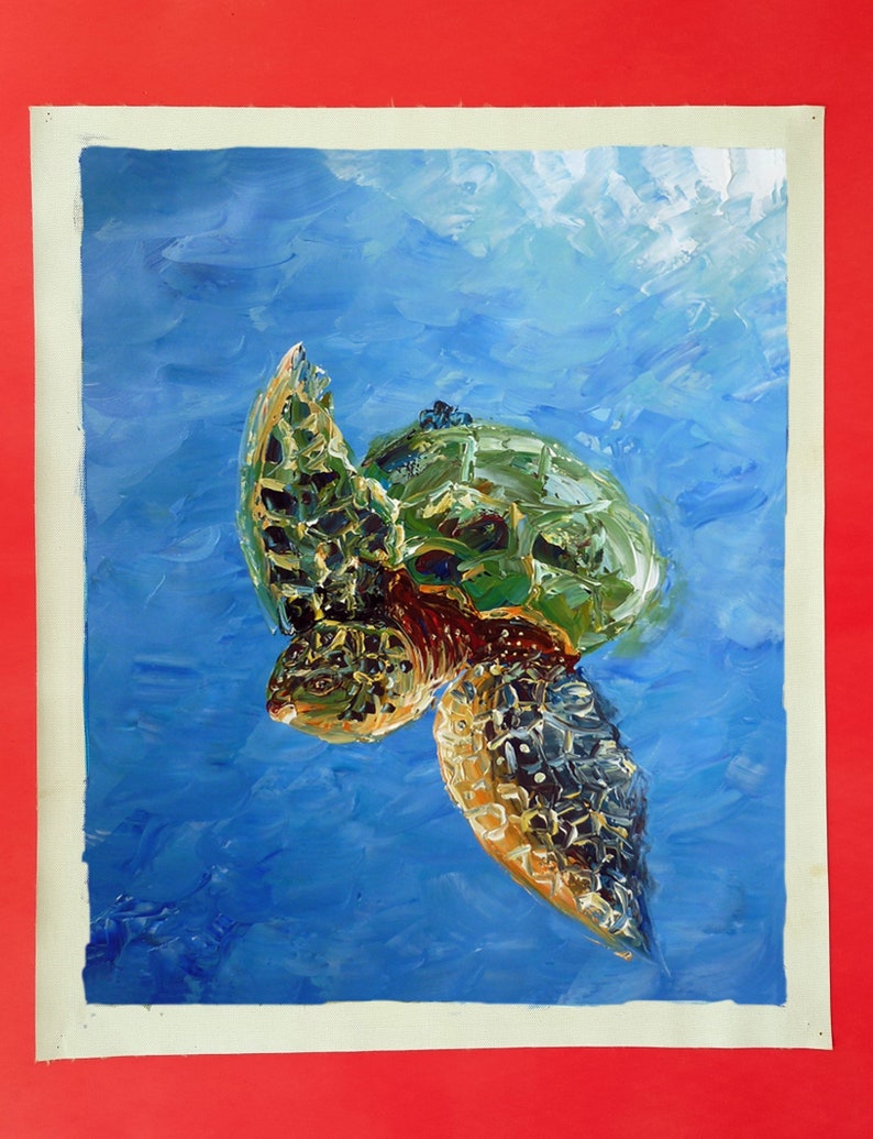 Marine Mammal Wildlife Hand Painted Impressionist Sea Turtle | Etsy