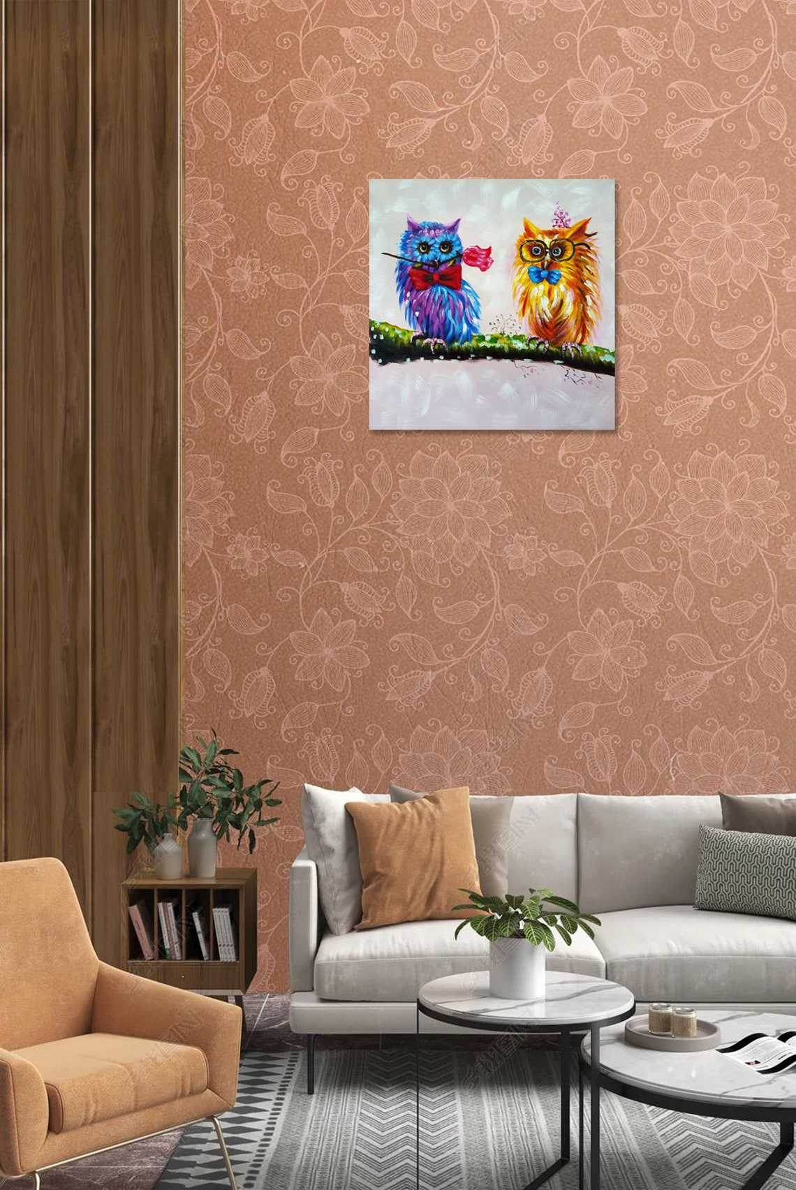 Handmade Owl Oil Painting on Canvas - Multi-colored Bird Art ...