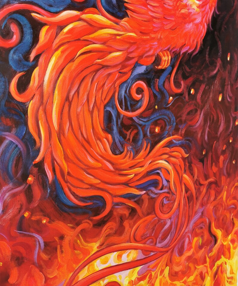 Original Hand Painted Modern Impressionist Fire Phoenix Oil - Etsy