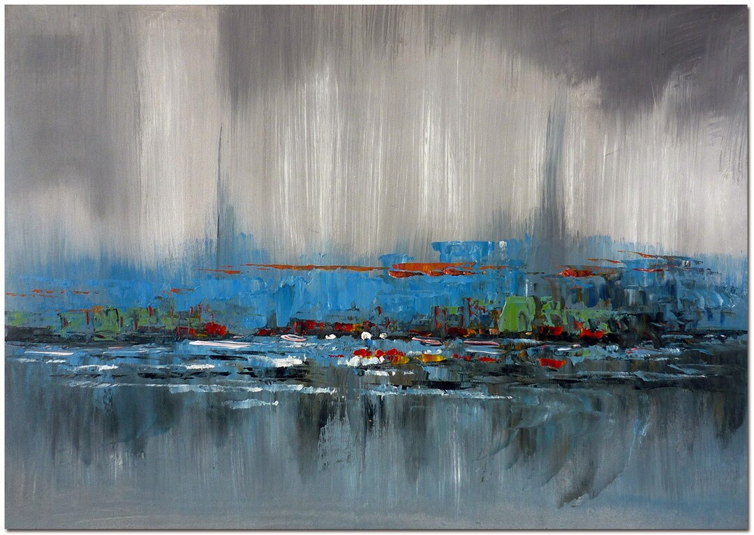 Land in the Distance Oil Painting on Canvas - Hand Painted Modern ...