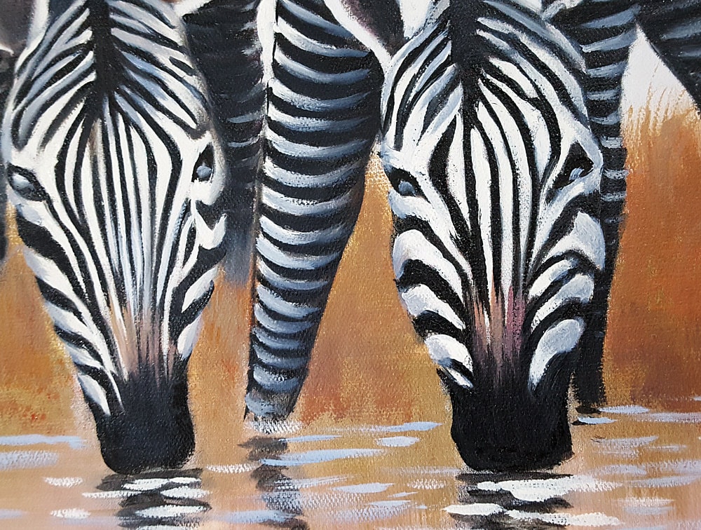 Herd of Zebras Hand Painted Zebra Oil Painting on Canvas | Etsy
