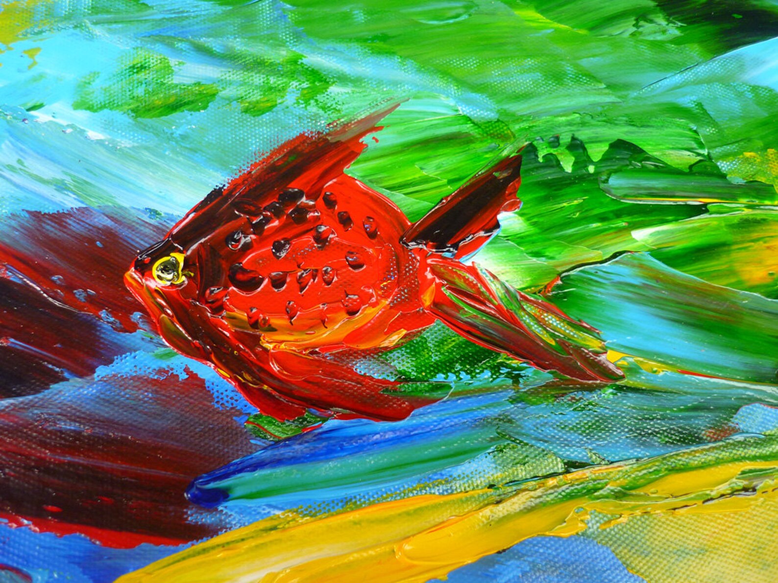 Hand Painted Palette Knife Impressionist Angel Fish Painting - Etsy