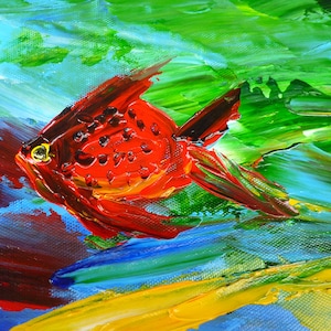 Hand Painted Palette Knife Impressionist Angel Fish Painting on Canvas ...