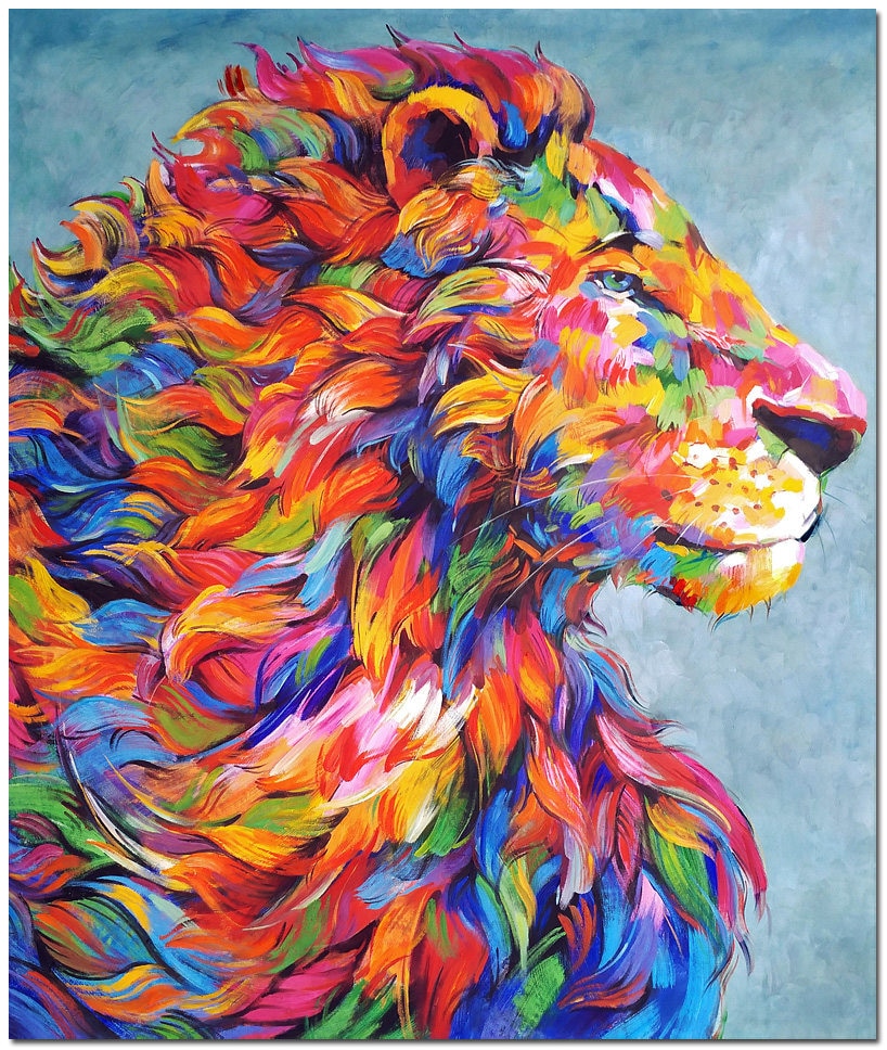 Pintura al óleo de león moderna pintada a mano sobre lienzo - Etsy España