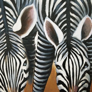 Herd of Zebras - Hand Painted Zebra Oil Painting on Canvas Animal Fine ...