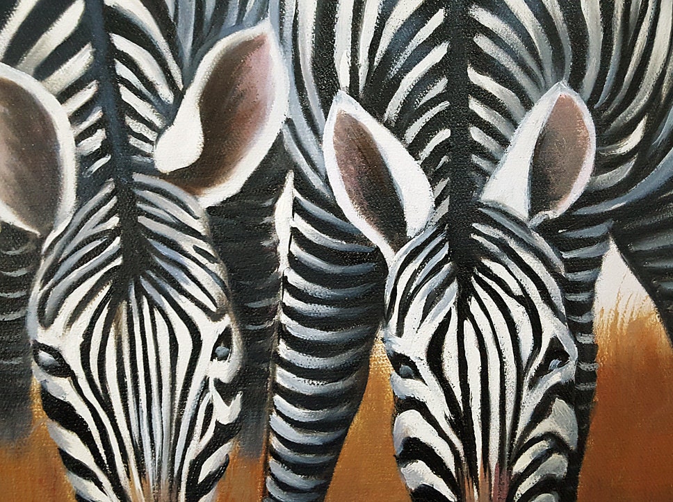 Herd of Zebras - Handmade Zebra Oil Painting on Canvas Animal Fine Art ...