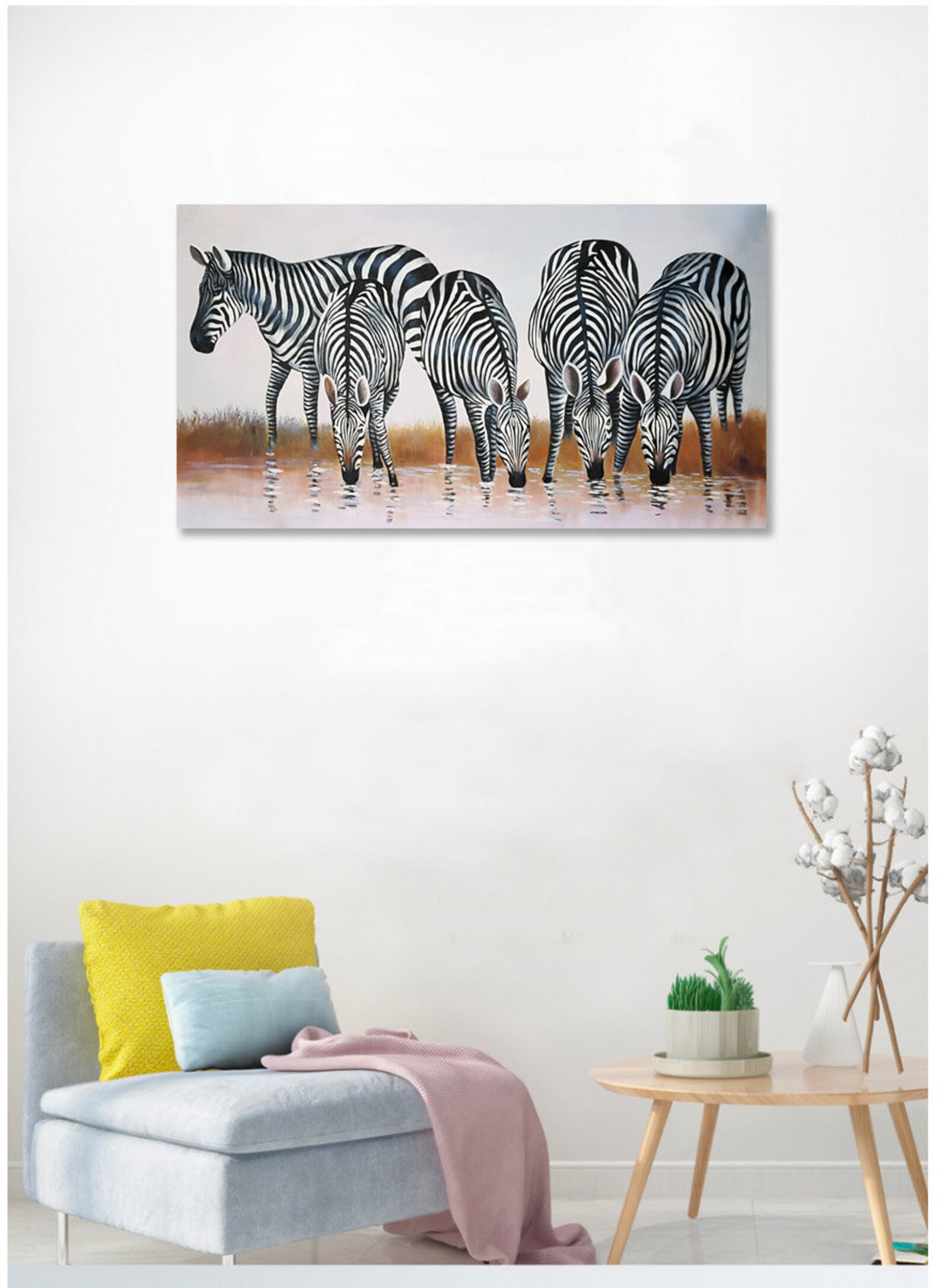 Herd of Zebras Hand Painted Zebra Oil Painting on Canvas - Etsy