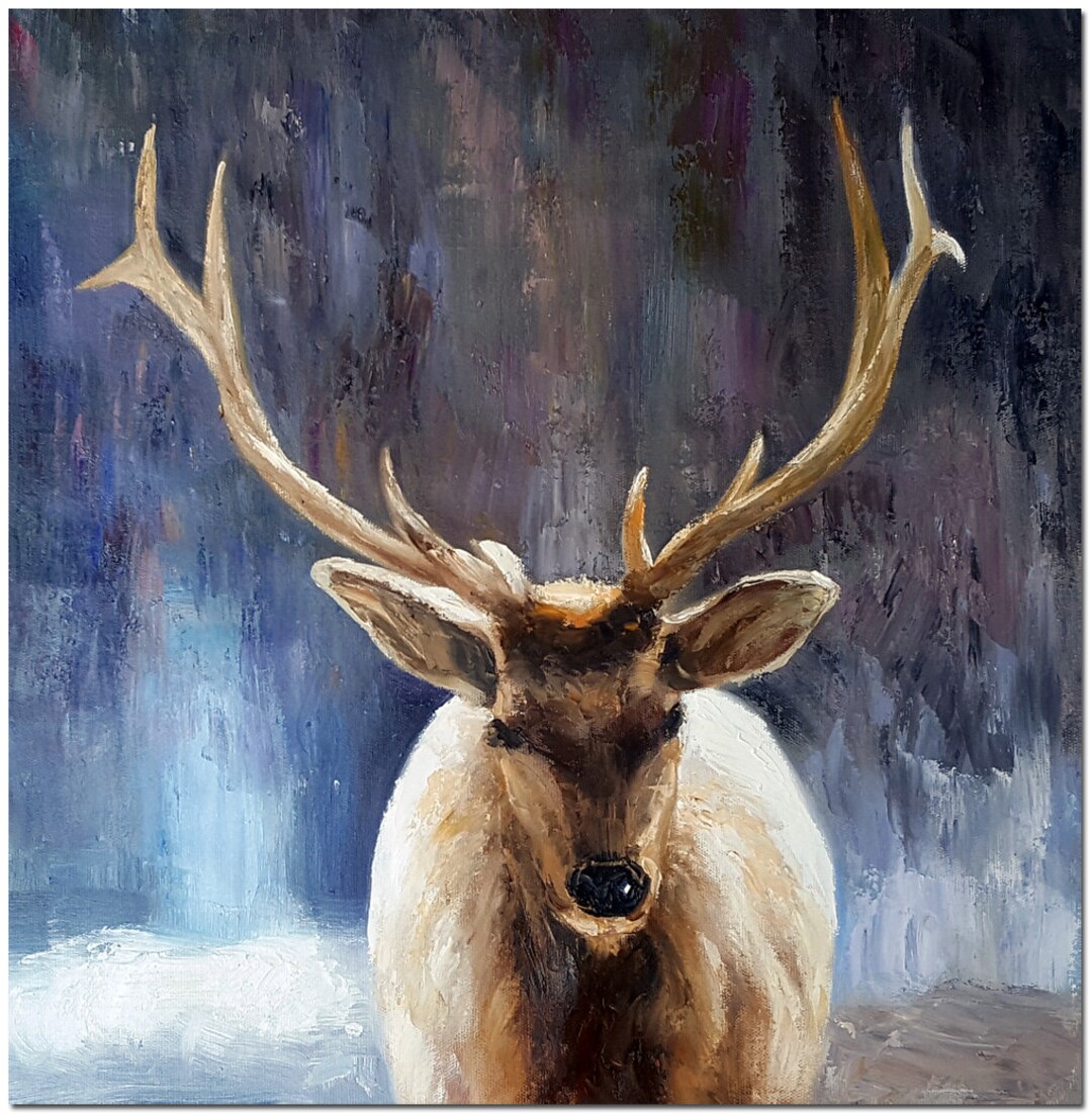 Hand Painted Abstract Deer Elk Oil Painting on Canvas Heay Texture ...