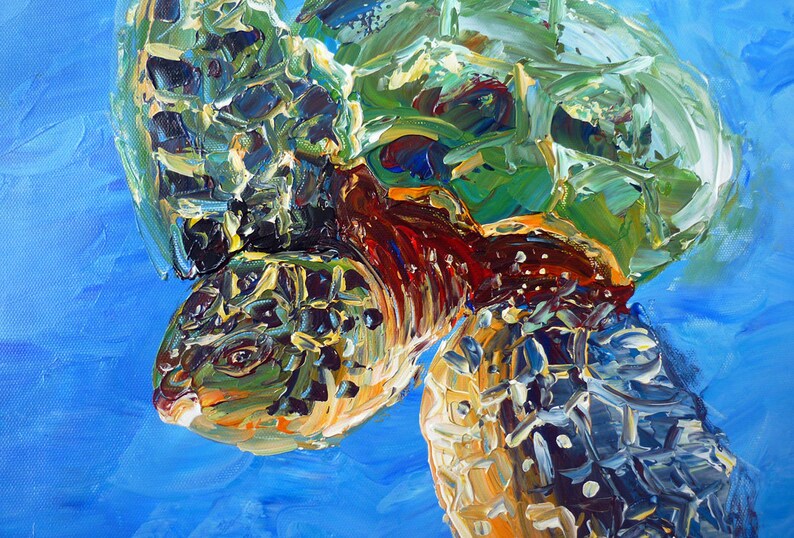 Marine Mammal Wildlife Hand Painted Impressionist Sea Turtle | Etsy