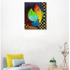 Handmade Colorful Cubist Lady Portrait Oil Painting on Canvas - Etsy