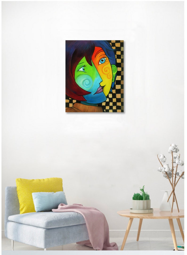 Handmade Colorful Cubist Lady Portrait Oil Painting on Canvas - Etsy