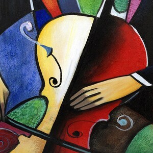 The Cellist Portrait Hand Painted Cubist Oil Painting on Canvas Art ...