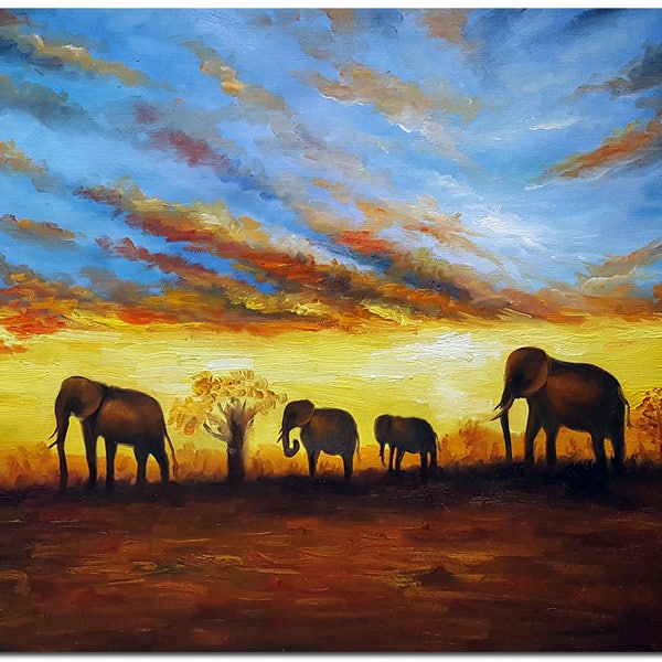 Elephant Sunset - Etsy