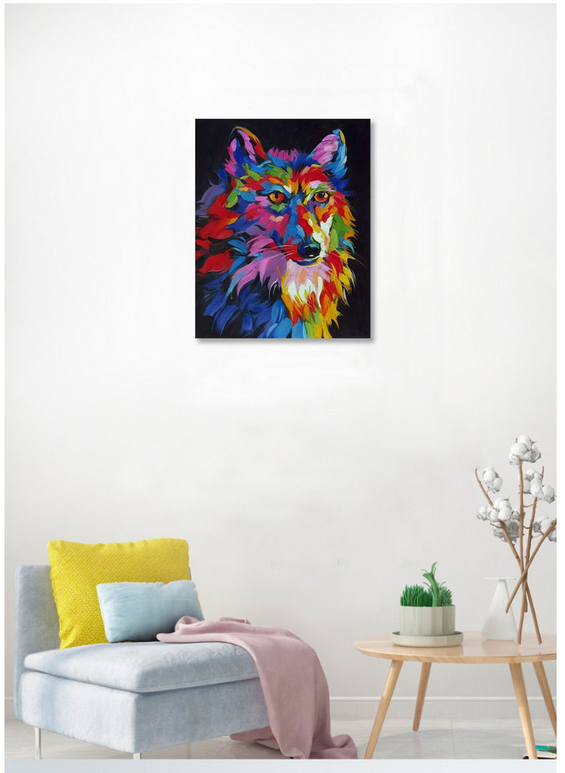 Hand Painted Colorful Impressionist Wolf Oil Painting on | Etsy