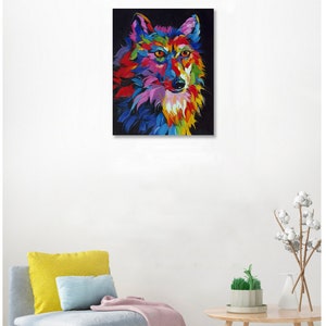 Hand Painted Colorful Impressionist Wolf Oil Painting on Canvas ...