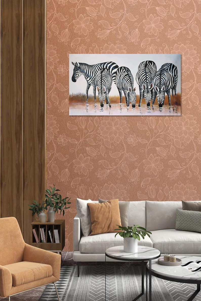 Herd of Zebras Hand Painted Zebra Oil Painting on Canvas - Etsy