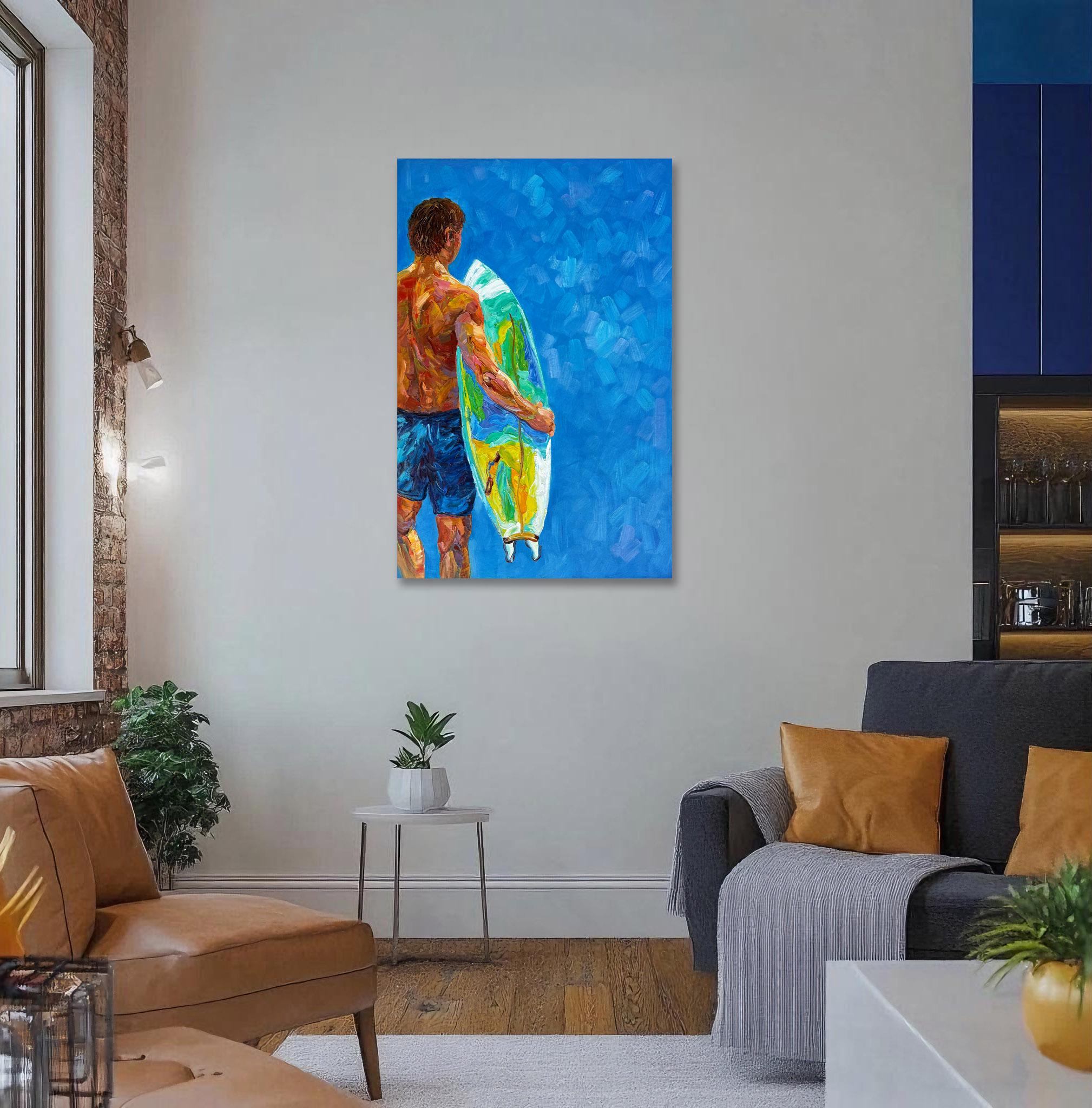 Original Handmade Surfer Painting - Textured Palette Knife Surfing Art ...