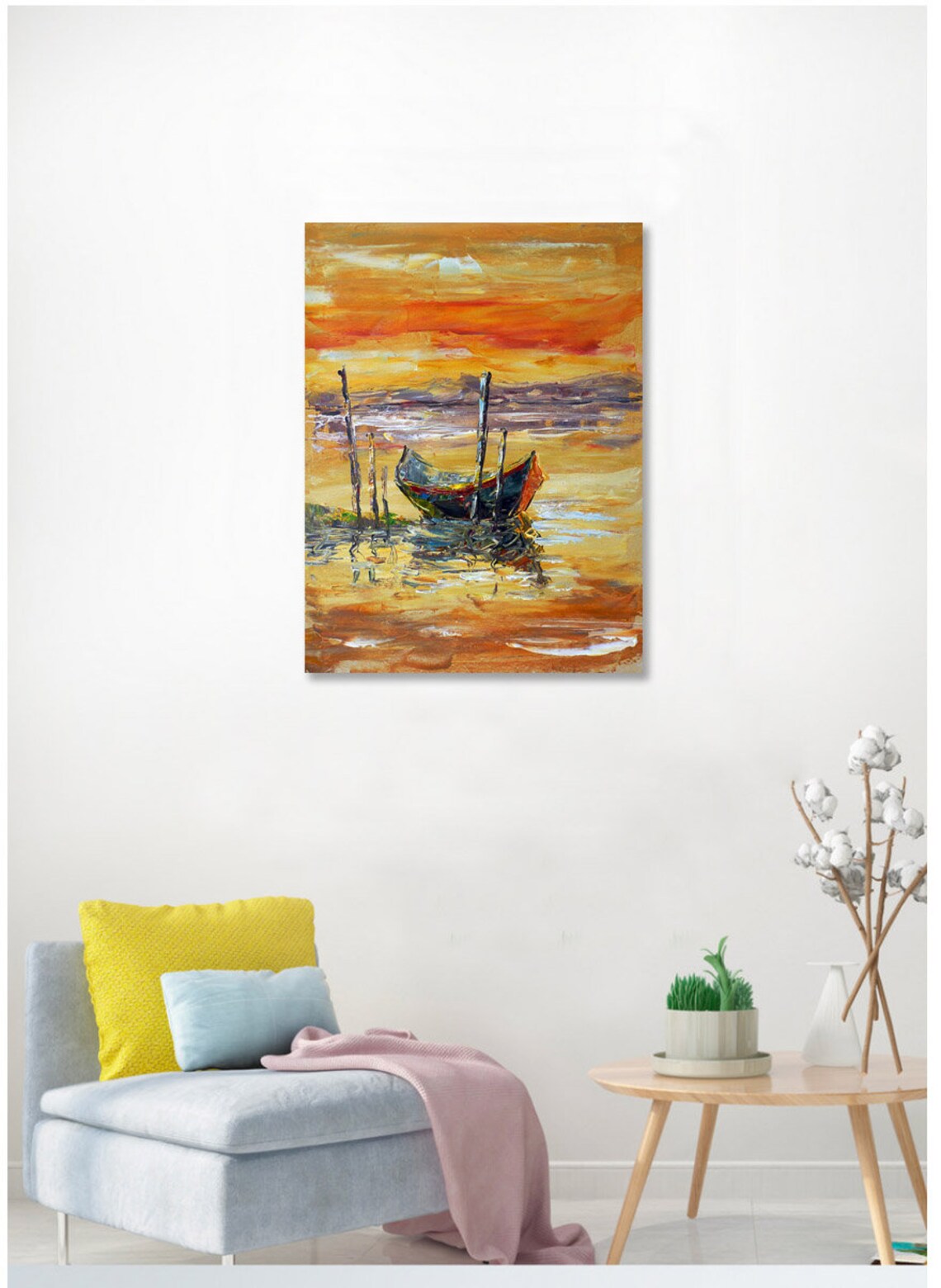Row Boat at Sunset Hand Painted Modern Modern Impressionist - Etsy