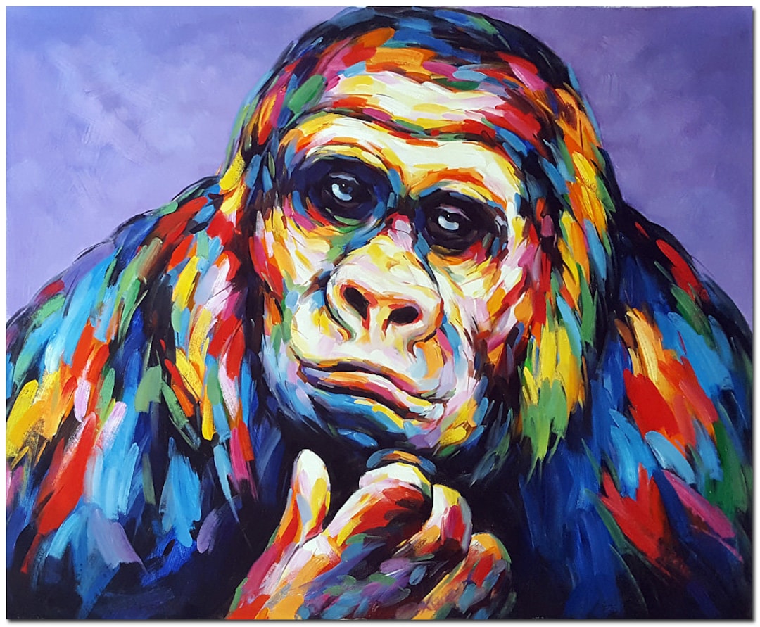 Hand Painted Gorilla Oil Painting on Canvas - Contemporary ...