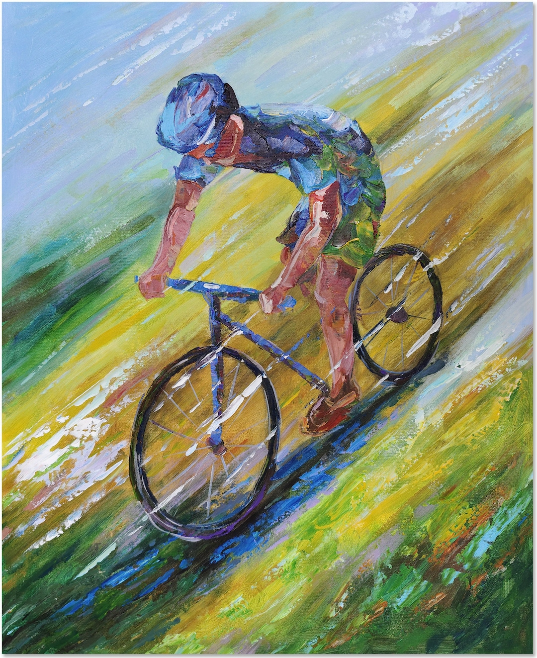 Cycling Race - Hand Painted Modern Impressionist Bicyclist Portrait Oil ...