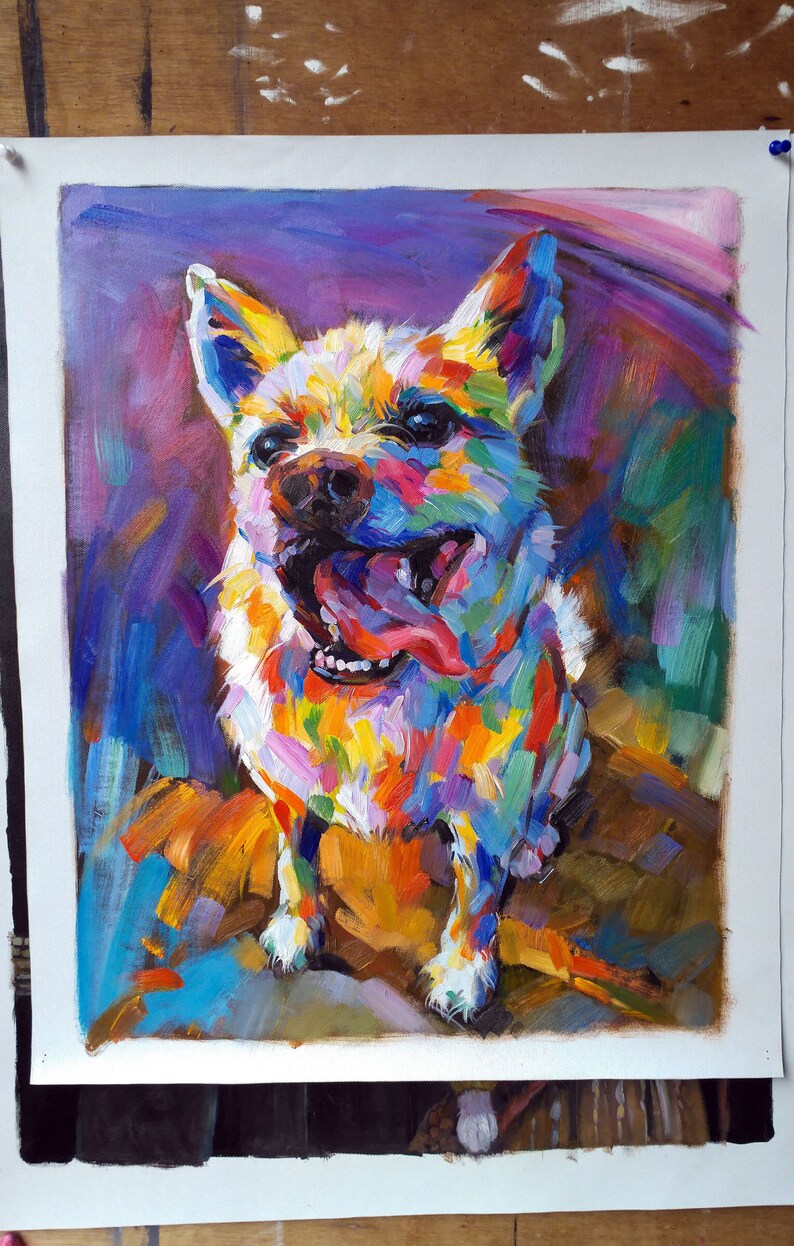 Hand Painted Custom Multi-colored Dog Oil Painting paint pet | Etsy