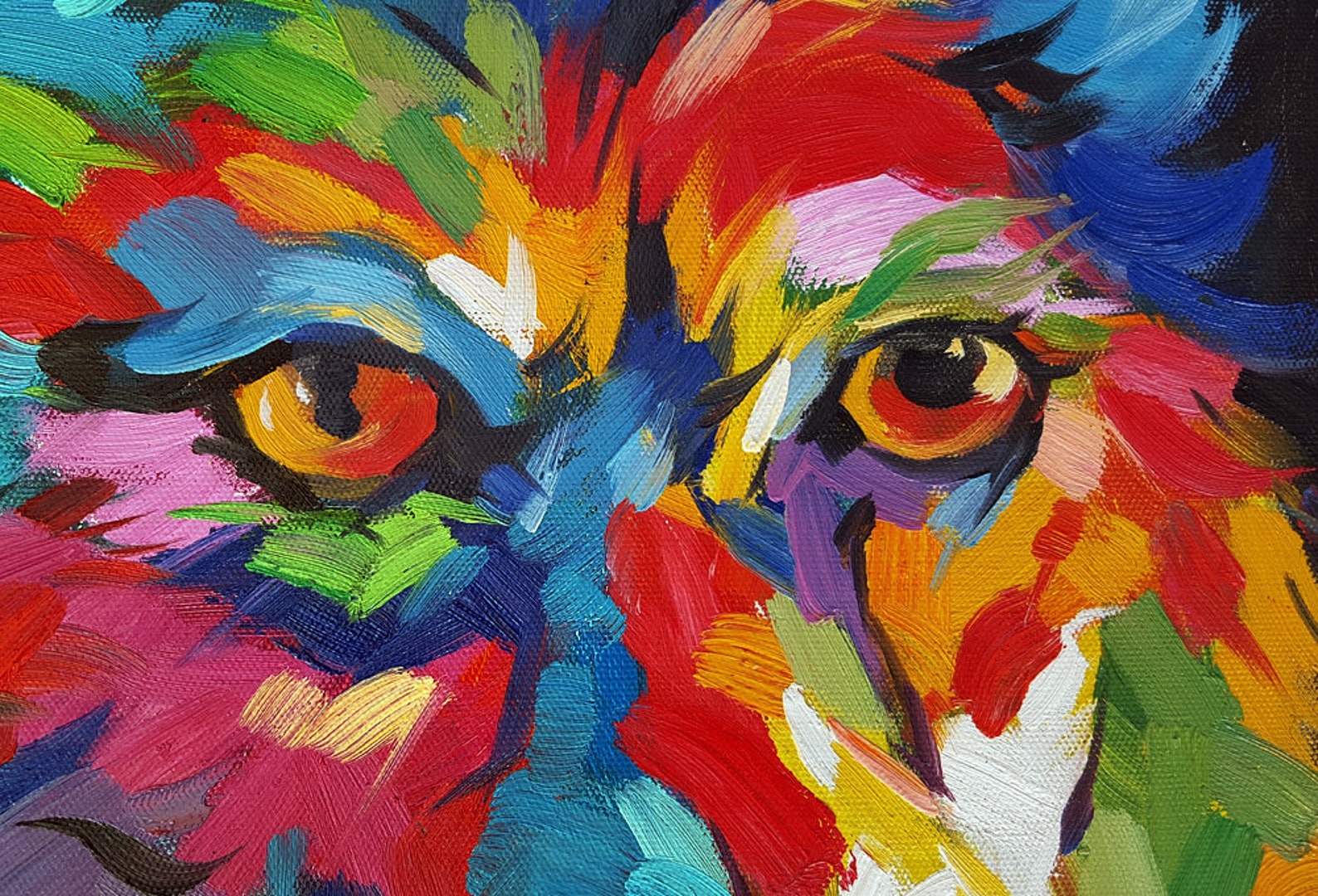 Hand Painted Colorful Impressionist Wolf Oil Painting on | Etsy