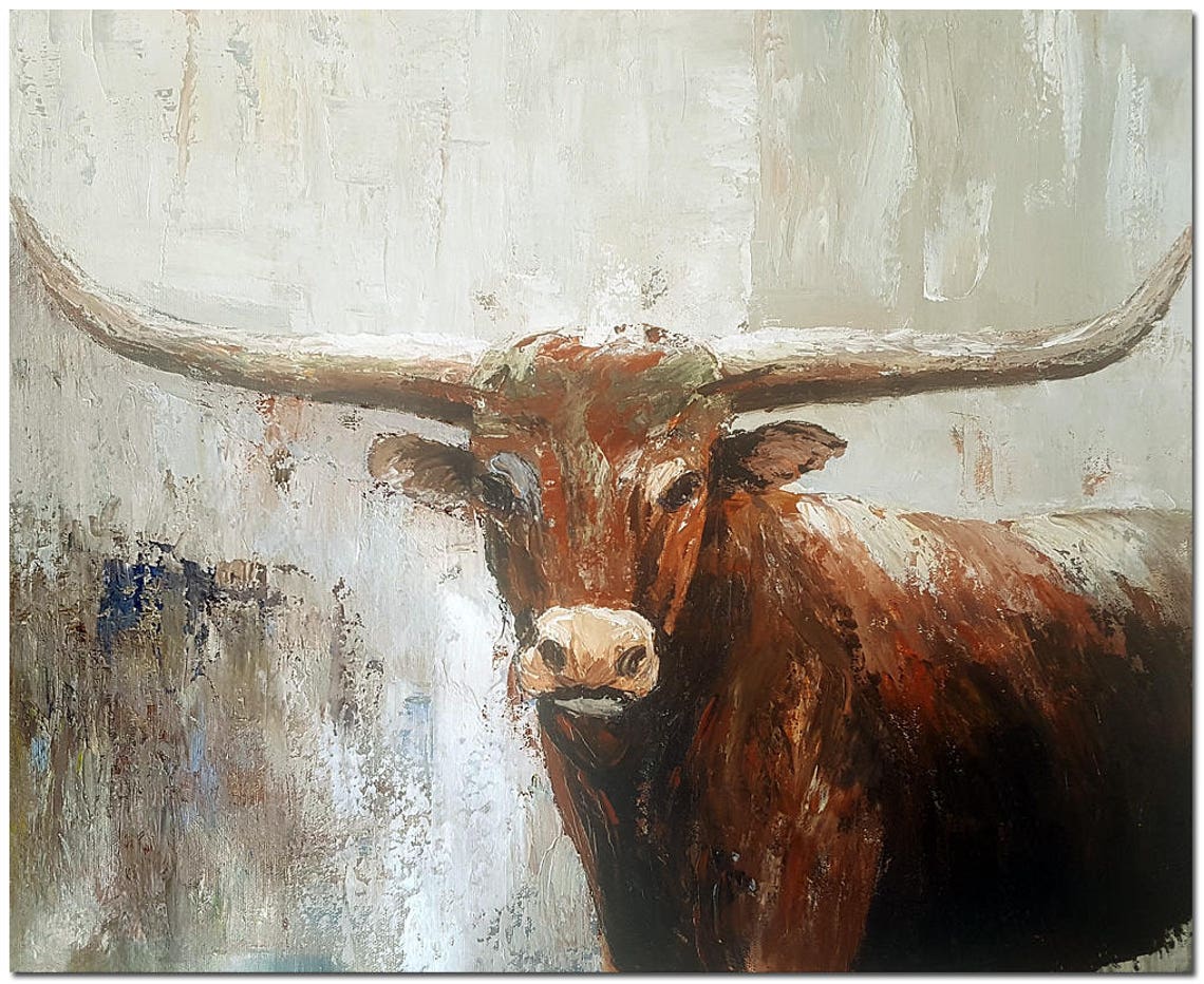 Hand Painted Original Abstract Texas Longhorn Oil Painting on - Etsy