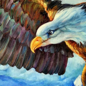 Hand Painted Impressionist Eagle Oil Painting on Canvas - Modern Colorful Animal Art ARTIST ...
