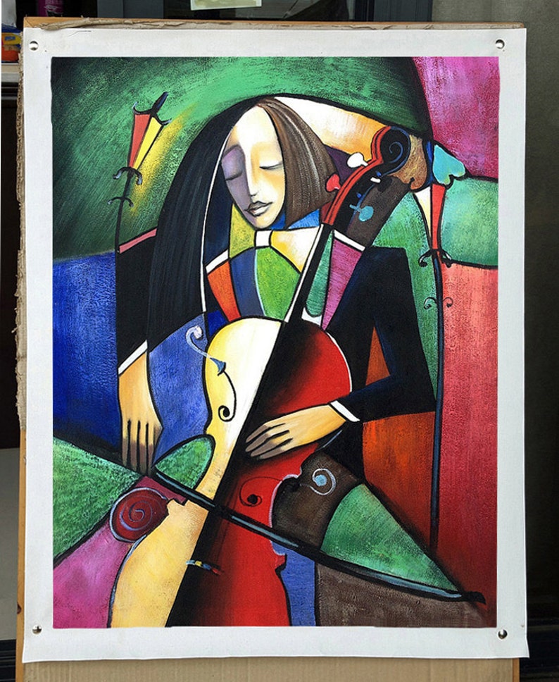 The Cellist Portrait Hand Painted Cubist Painting On Canvas | Etsy