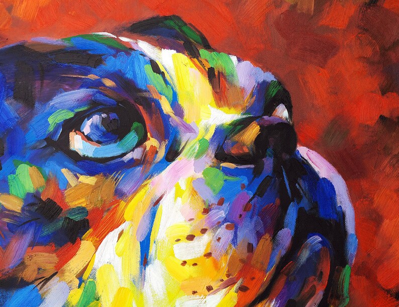 Hand Painted Bulldog Oil Painting on Canvas Modern Colorful | Etsy