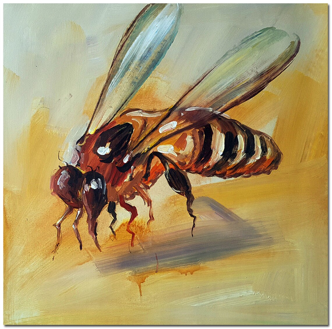Abstract Bee Oil Painting Signed Hand Painted Animal Fine - Etsy