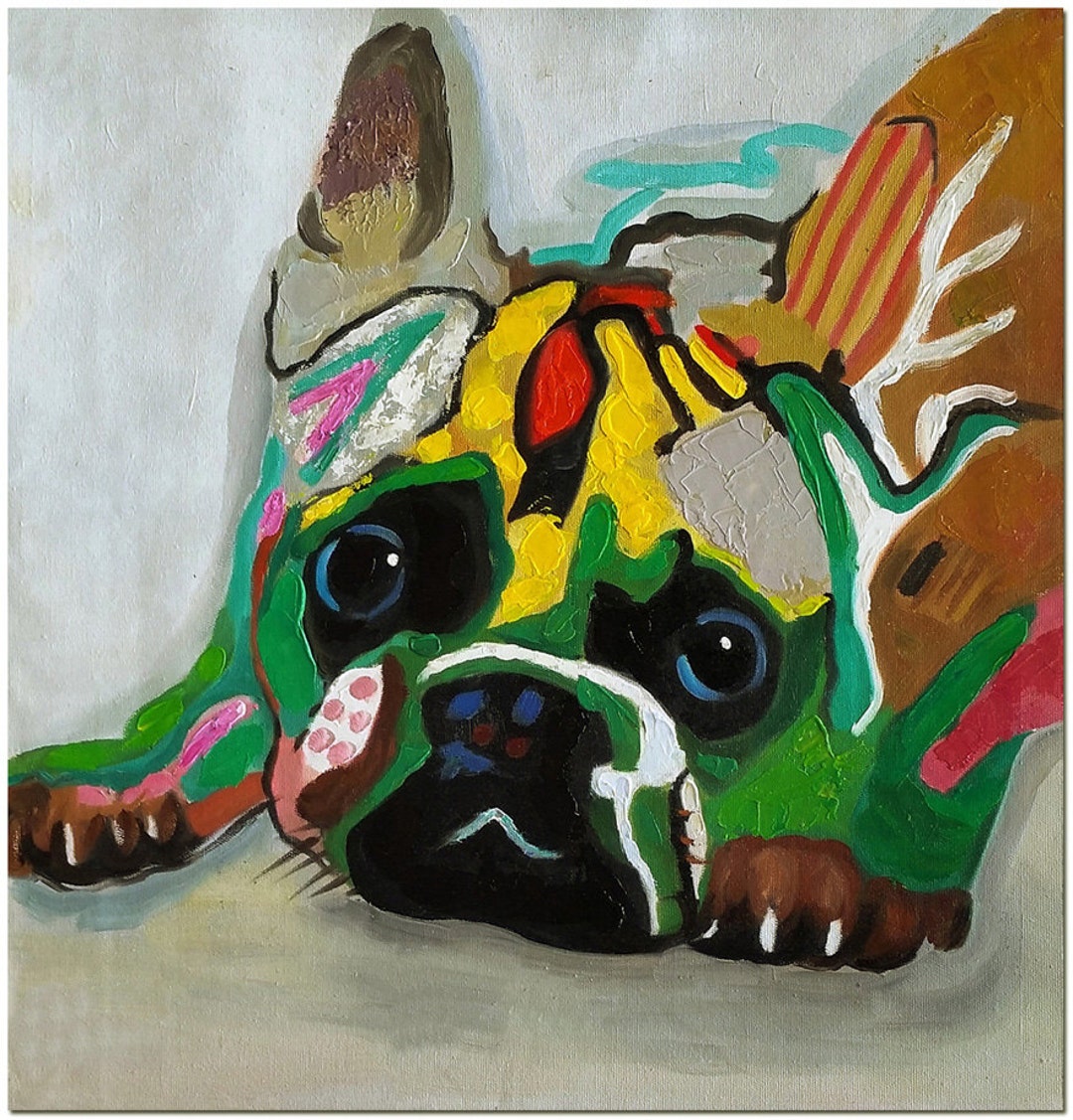 Hand Painted Bulldog Dog Painting on Canvas - Contemporary ...