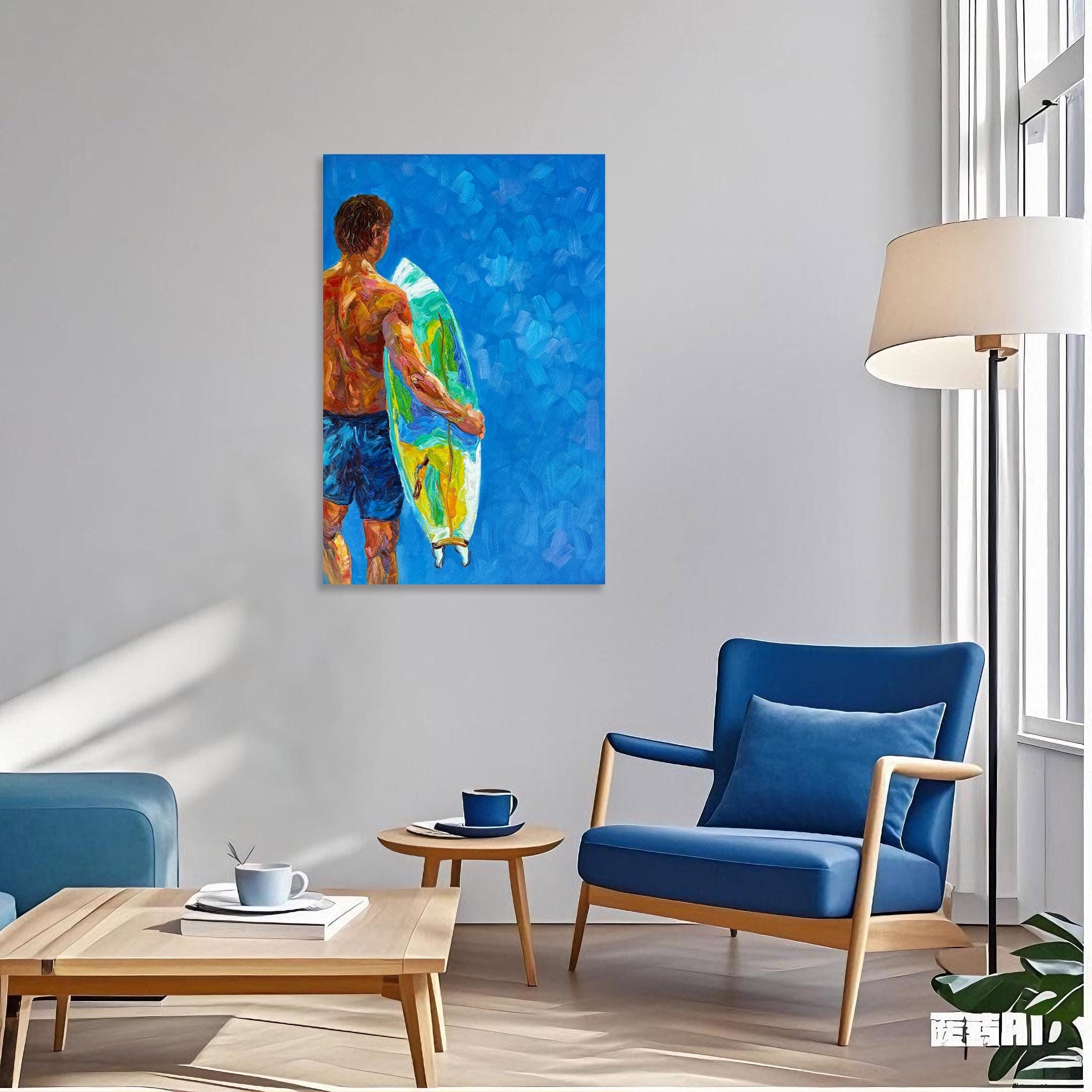 Original Handmade Surfer Painting - Textured Palette Knife Surfing Art ...