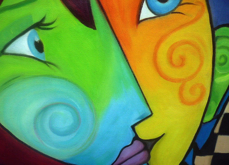 Handmade Colorful Cubist Lady Portrait Oil Painting on Canvas - Etsy