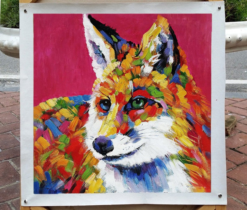 Original Hand Painted Impressionist Colorful Fox Oil Painting - Etsy