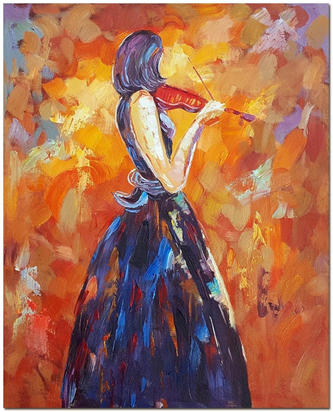 Hand Painted Impressionist Fiddler Portrait Oil Painting on Canvas ...