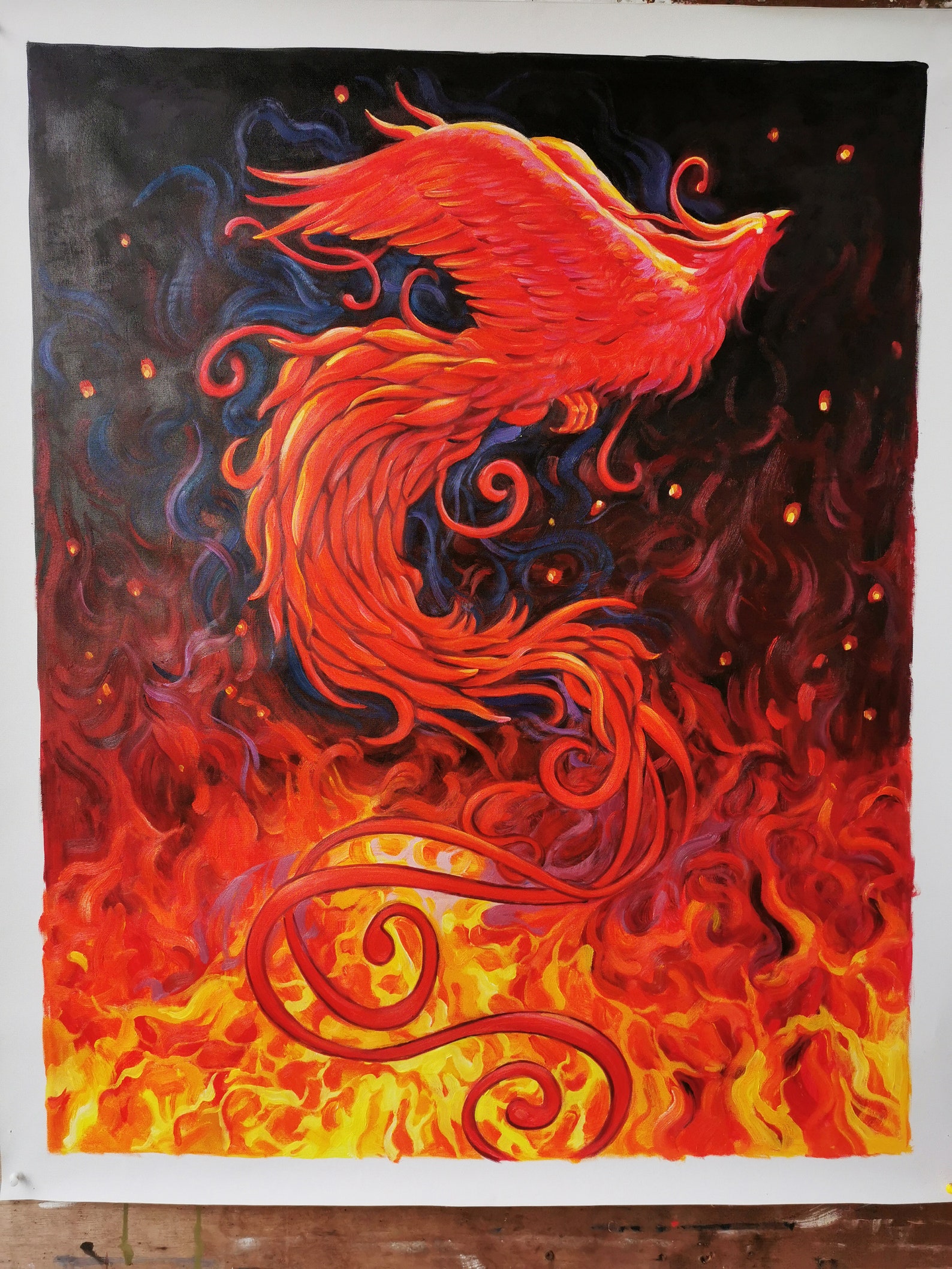 Original Hand Painted Modern Impressionist Fire Phoenix Oil - Etsy