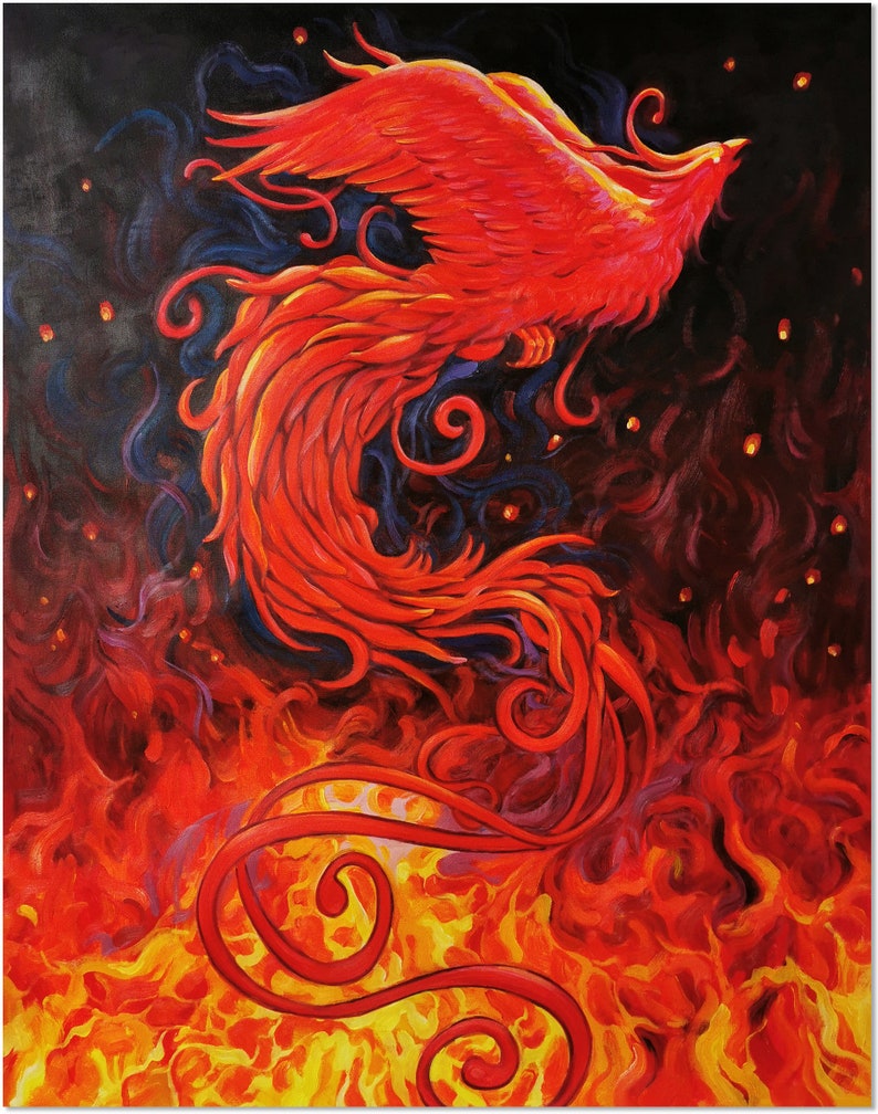 Original Hand Painted Modern Impressionist Fire Phoenix Oil - Etsy
