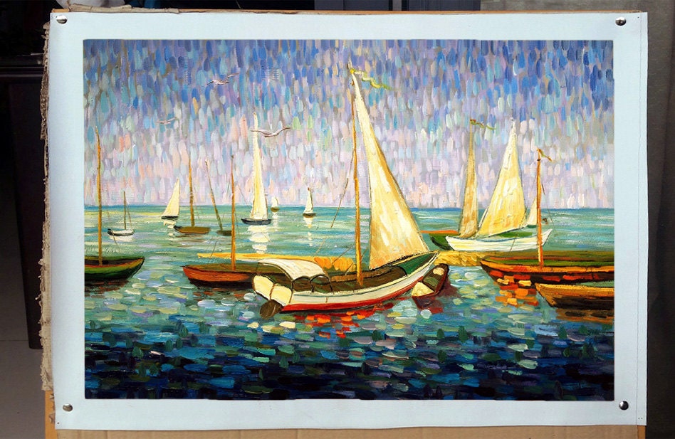 A Beautiful Seascape With Sea Gulls Hand Painted | Etsy