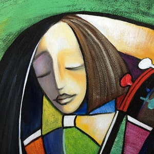 The Cellist Portrait Hand Painted Cubist Oil Painting on Canvas Art ...