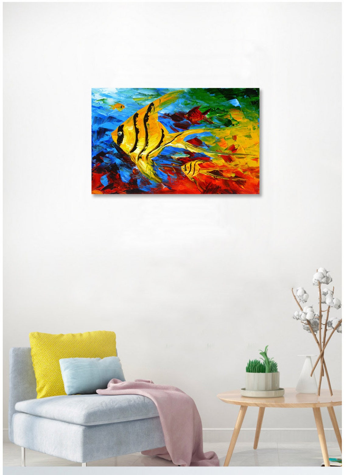 Hand Painted Palette Knife Impressionist Angel Fish Painting - Etsy