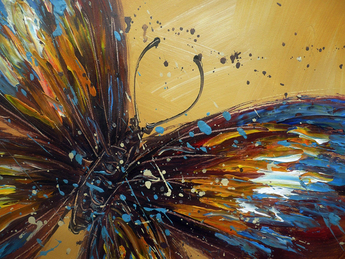 Hand Painted Abstract Butterfly Painting on Canvas Modern - Etsy