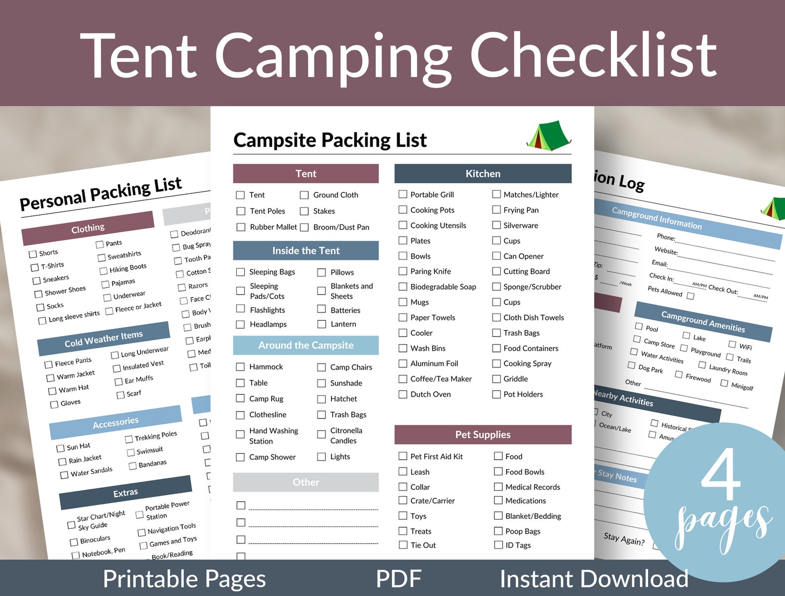 Camping Checklist | Tent Camping Checklist | Camp List | Printable ...