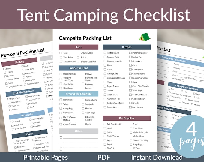 Camping Checklist Tent Camping Checklist Camp List Printable Planner ...