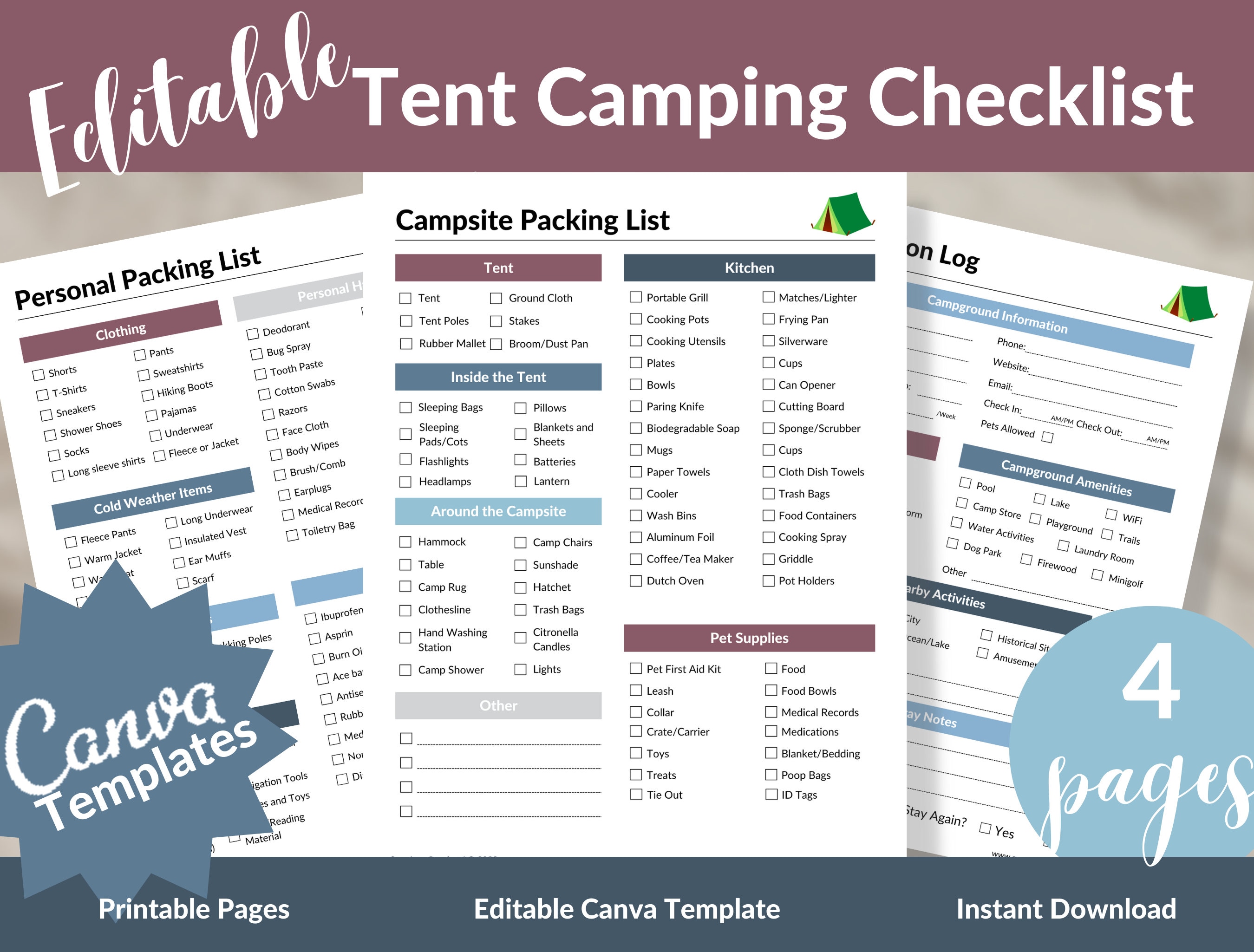 Editable Camping Checklist | Tent Camping Checklist | Camp List ...