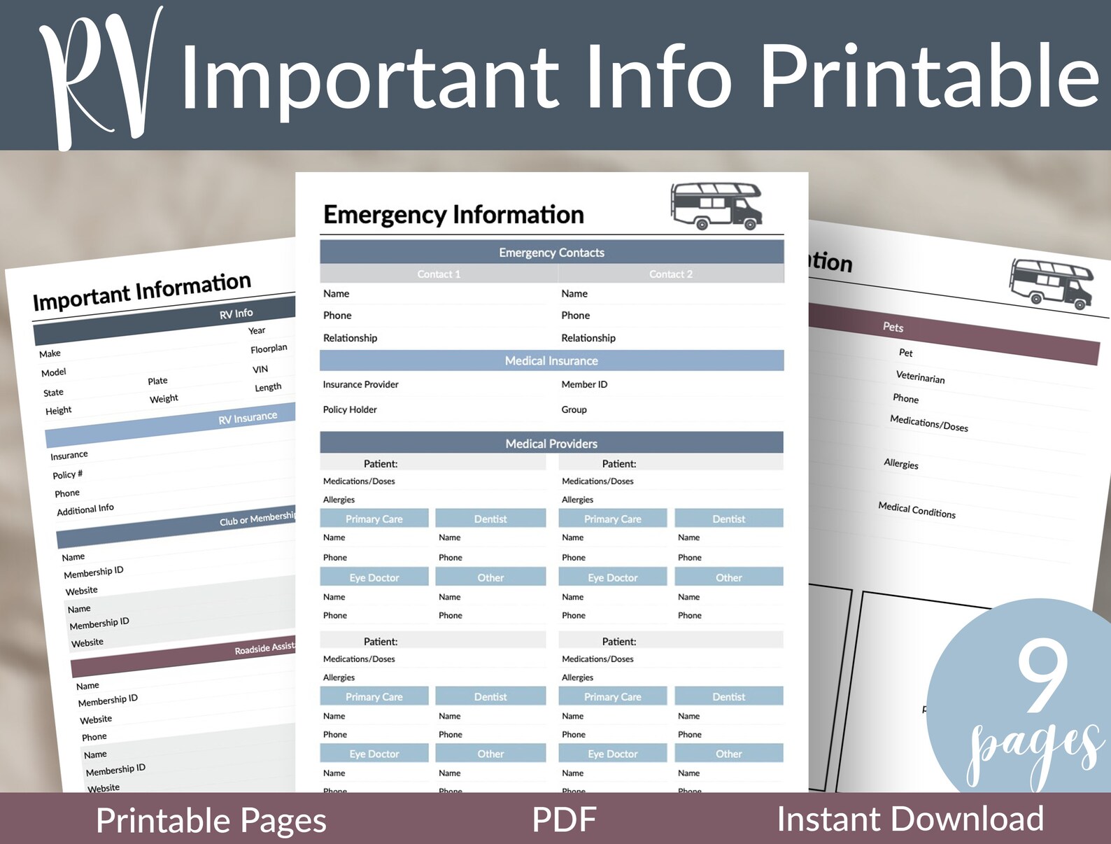 RV Printable Info Tracker | RV Printable Planner | Camping Planner | RV ...