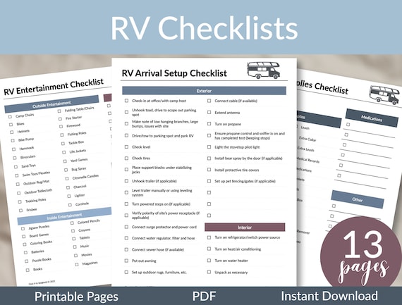 RV Printable Checklists RV Planning Camping Planning - Etsy