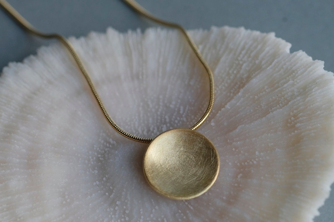 Matt Gold Disc Necklace, Gold-plated Circle Necklace, Gift for Her ...